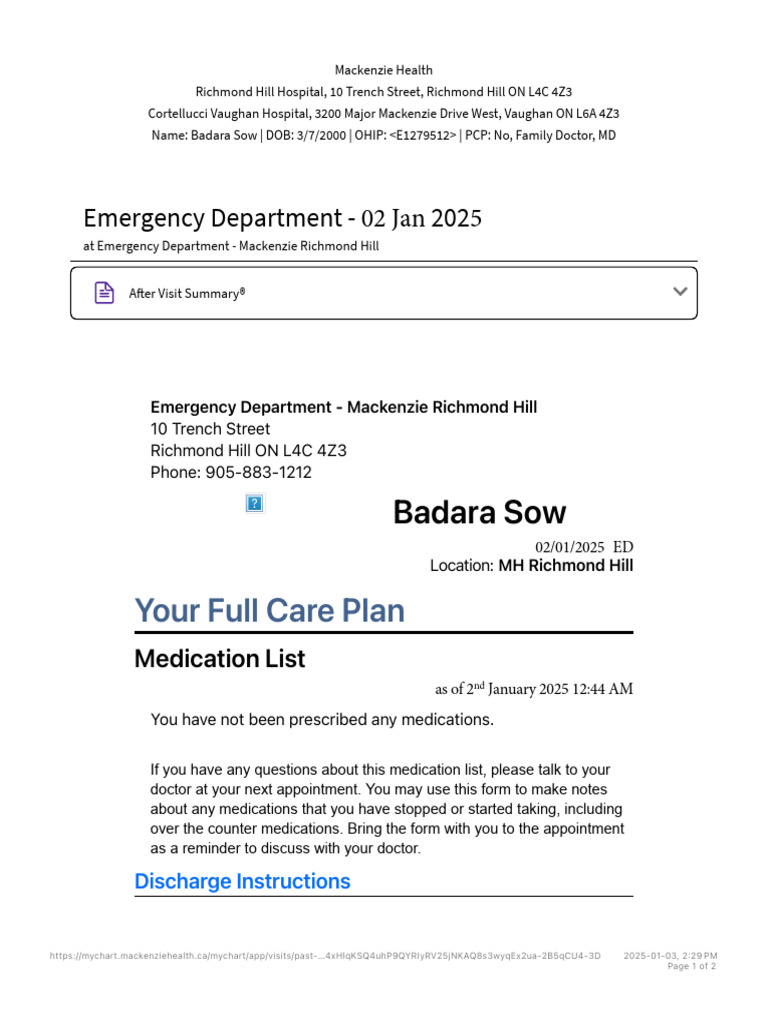 MyChart - Past Visit Details | PDF | Emergency Department | Medicine
