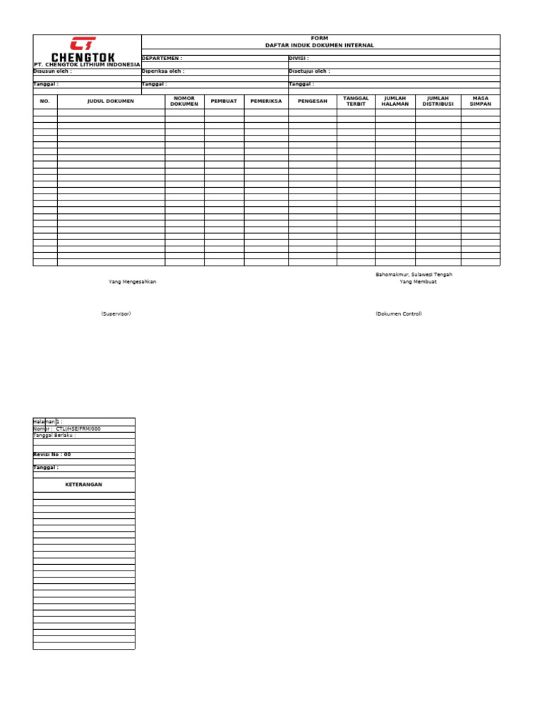 Form Daftar Induk Dokumen Internal | PDF