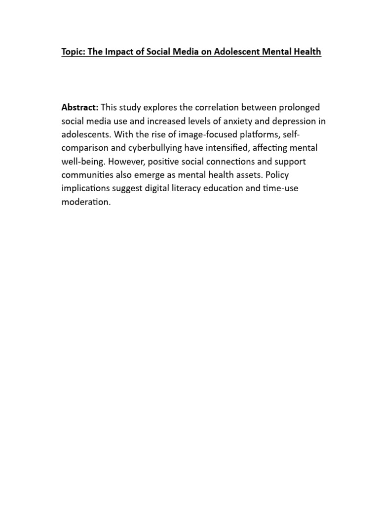 The Impact of Social Media On Adolescent Mental Health | PDF