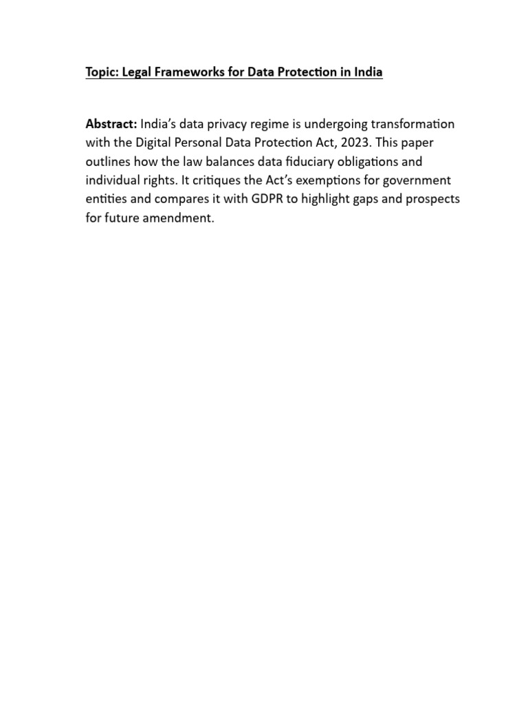 Legal Frameworks For Data Protection in India | PDF