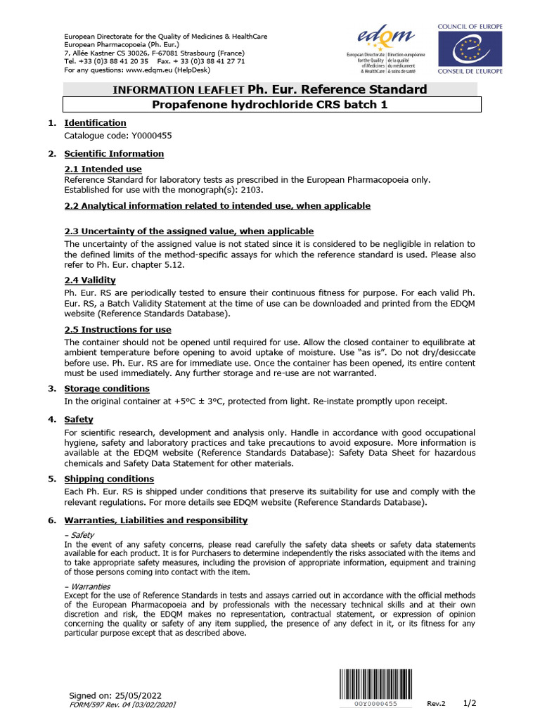 Affordable Propafenone Reference Standard | PDF | Legal Liability | Safety