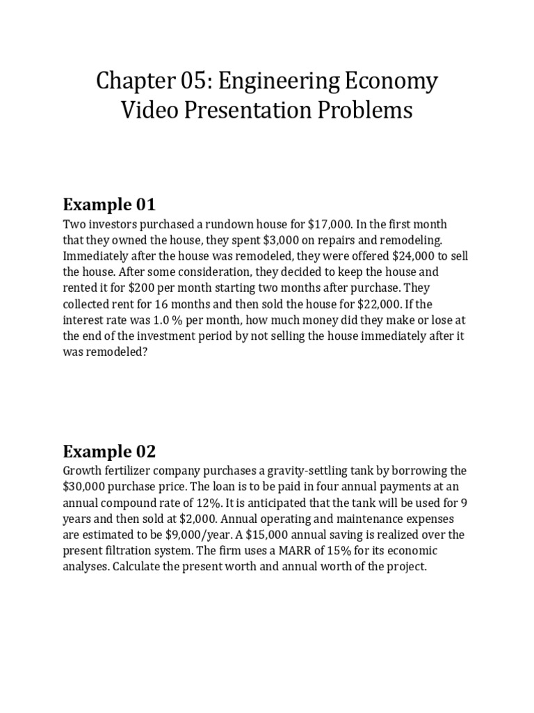 Engineering Economy Investment Examples | PDF | Interest | Private Sector