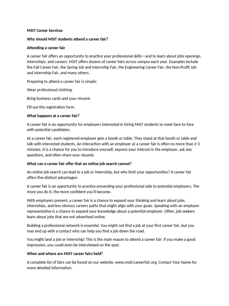 MSIT Career Fair Benefits and Tips | PDF