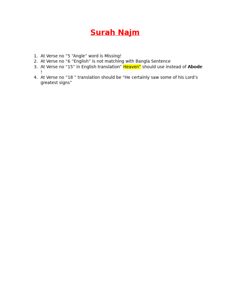 Surah Najm Translation Corrections | PDF