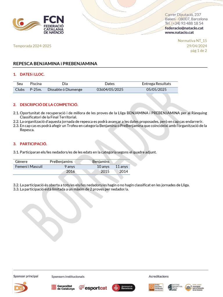 Normativa NT - 15 - REPESCA PROVES FINAL TERRITORIAL | PDF