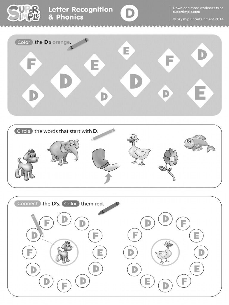 Letter Recognition Phonics D Uppercase BW | PDF
