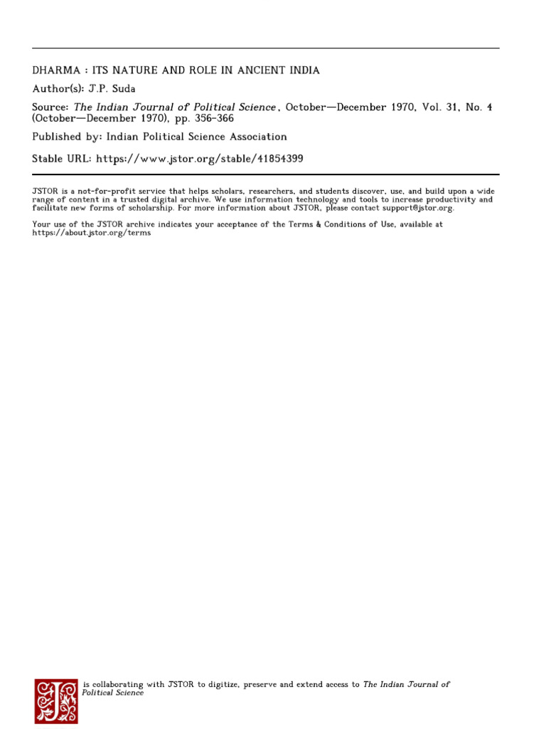 Suda J P, Dharma Its Nature and Role in Ancient Indian PP 356-366 | PDF