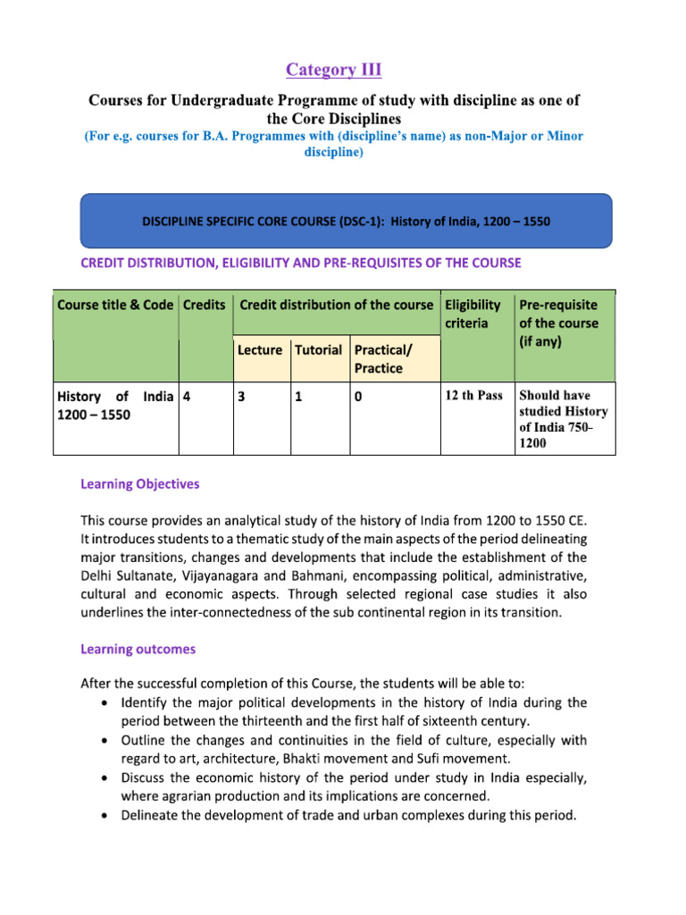 Ba Prog Sem 3 History Syllabus | PDF