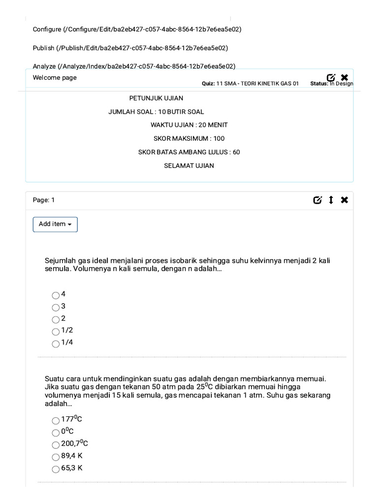 Ujian Teori Kinetik Gas SMA: 10 Soal | PDF