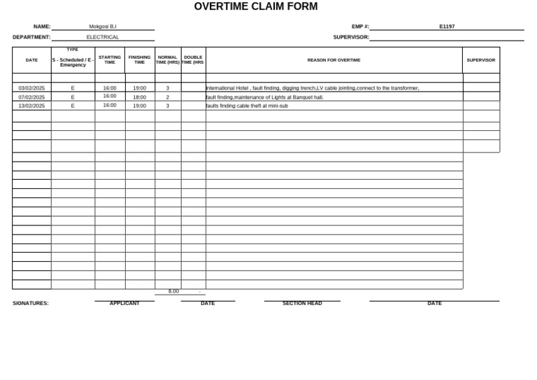 Overtime Claim Form Submission | PDF