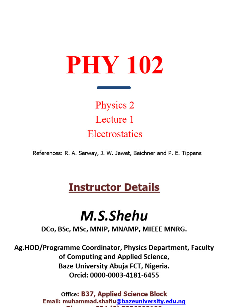 PHY 102 Module Descriptor & Lecture 1 | PDF | Electric Charge | Force