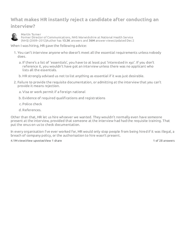 What Makes HR Instantly Reject A Candidate After Conducting An ...