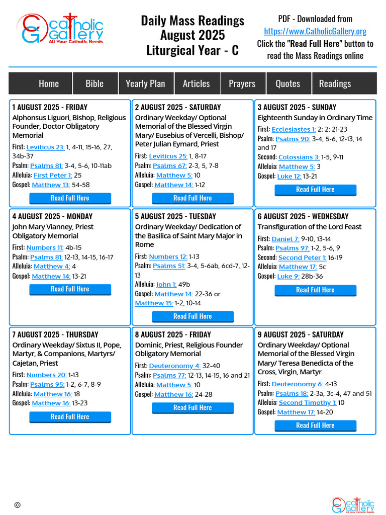 Catholic Mass Readings August 2025 | PDF | Liturgical Year | Mary ...