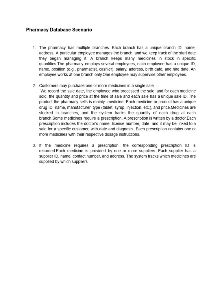 Pharmacy Database Scenario | PDF