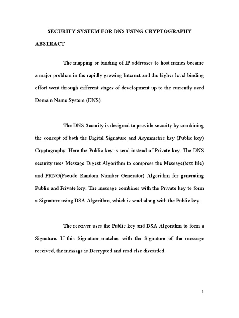 Security System For DNS Using Cryptography | Download Free PDF | Domain Name System | Domain Name