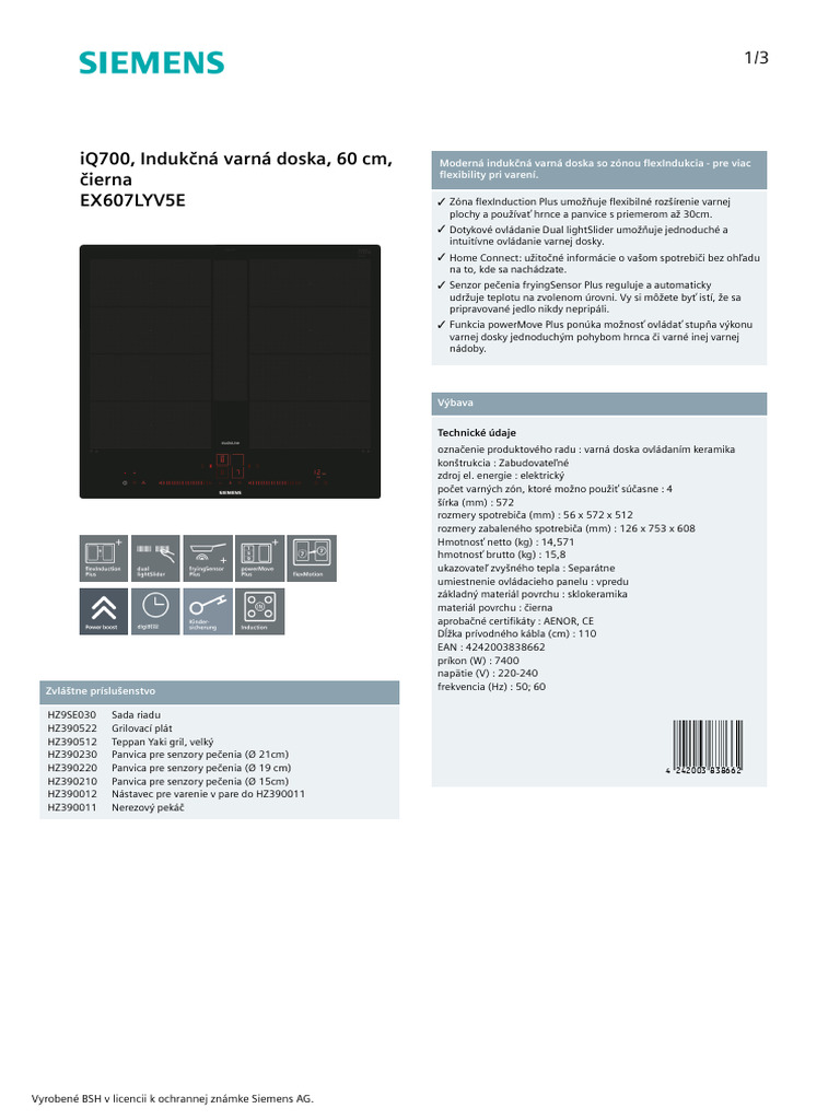 Indukcna Varna Doska Siemens EX607LYV5E | PDF