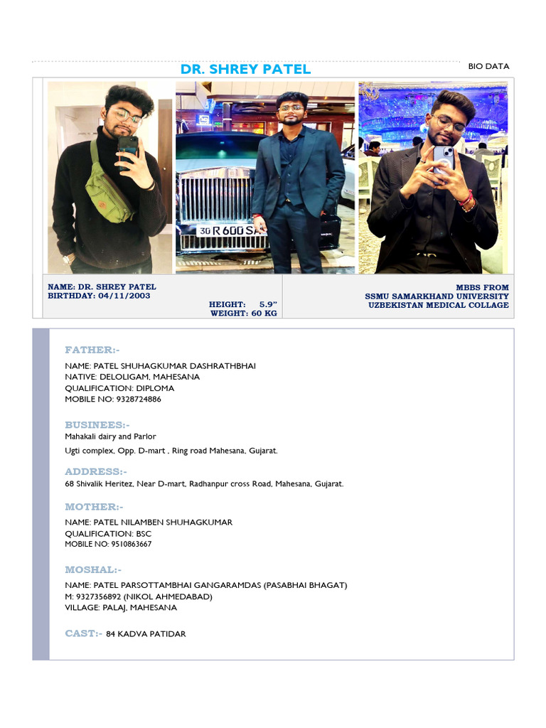 Dr. Shrey Bio Data | PDF