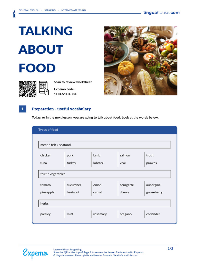 Talking About Food British English Teacher B1 B2 | PDF | Vocabulary ...