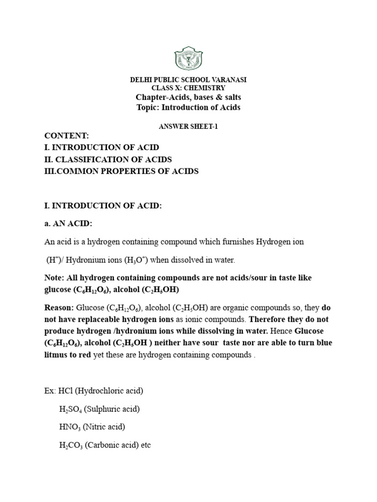 Chapter 2 (Study Material 1) | PDF | Acid | Ion