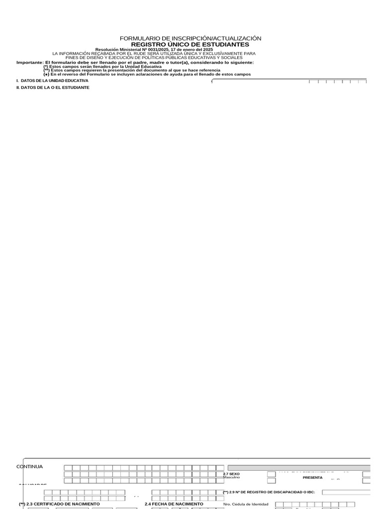 Formulario Rude 2025 Regular | PDF