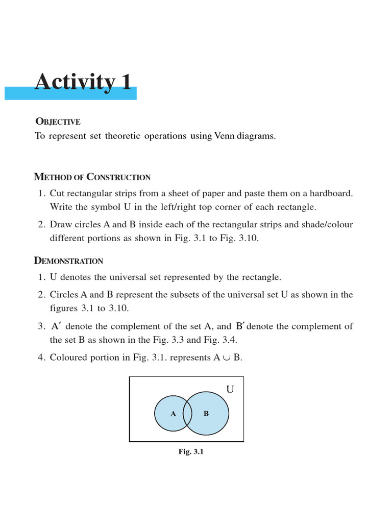 Activity: To Represent Set Theoretic Operations Using Venn Diagrams | PDF