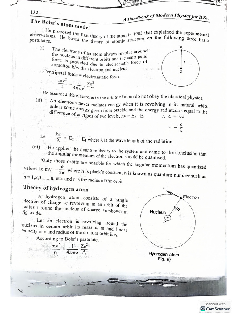 Modern Physics Bohr Atomic Model Theory of Hydrogen Atom | PDF