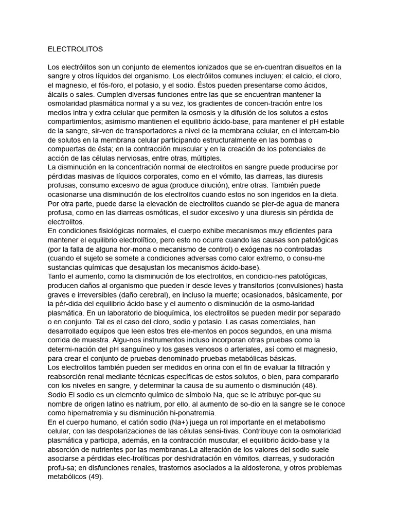 ELECTROLITOS | PDF | Sodio | Potasio