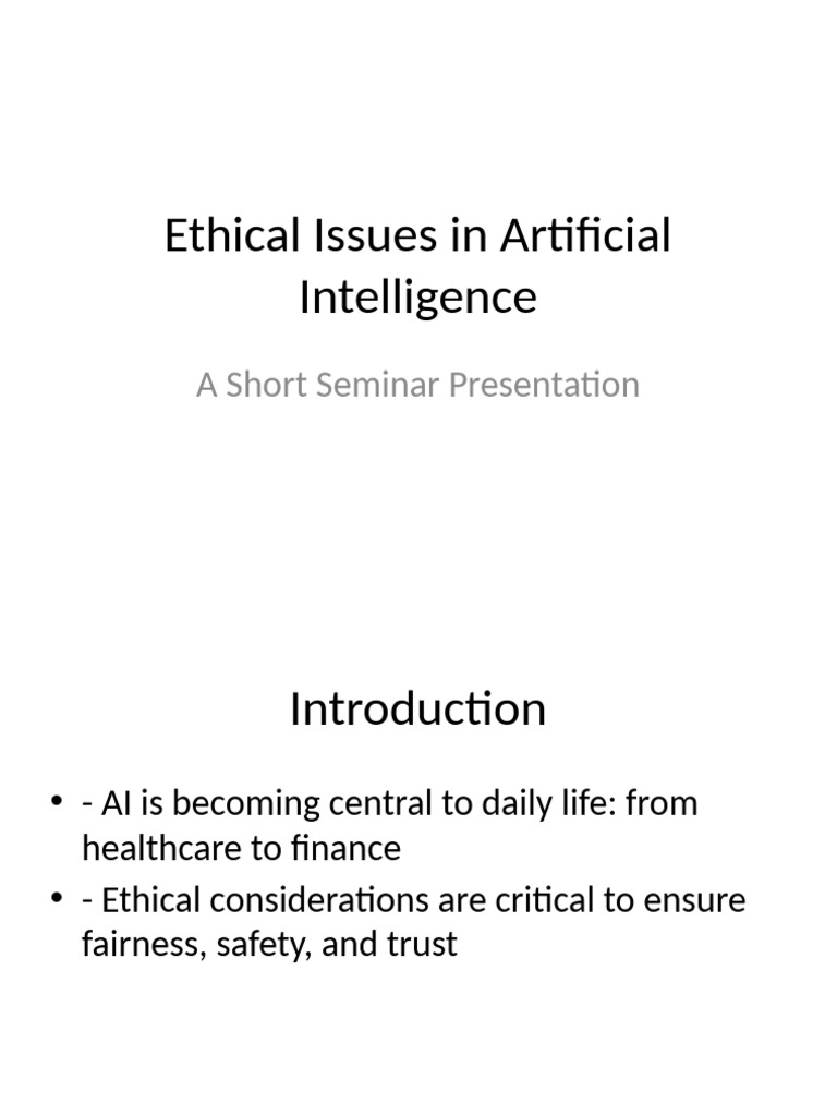 Ethical Issues in AI: Seminar Overview | PDF