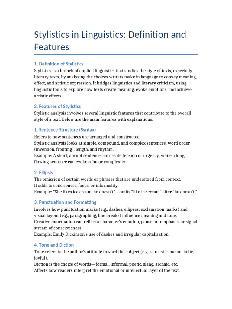 Understanding Stylistics in Linguistics | PDF | Ellipsis | Sentence ...