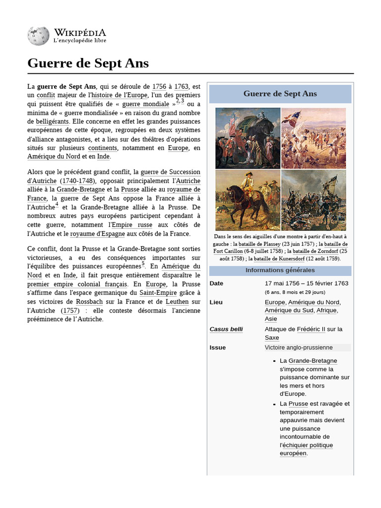 Guerre de Sept Ans : Conflit mondial 1756-1763 | PDF | Forces armées ...