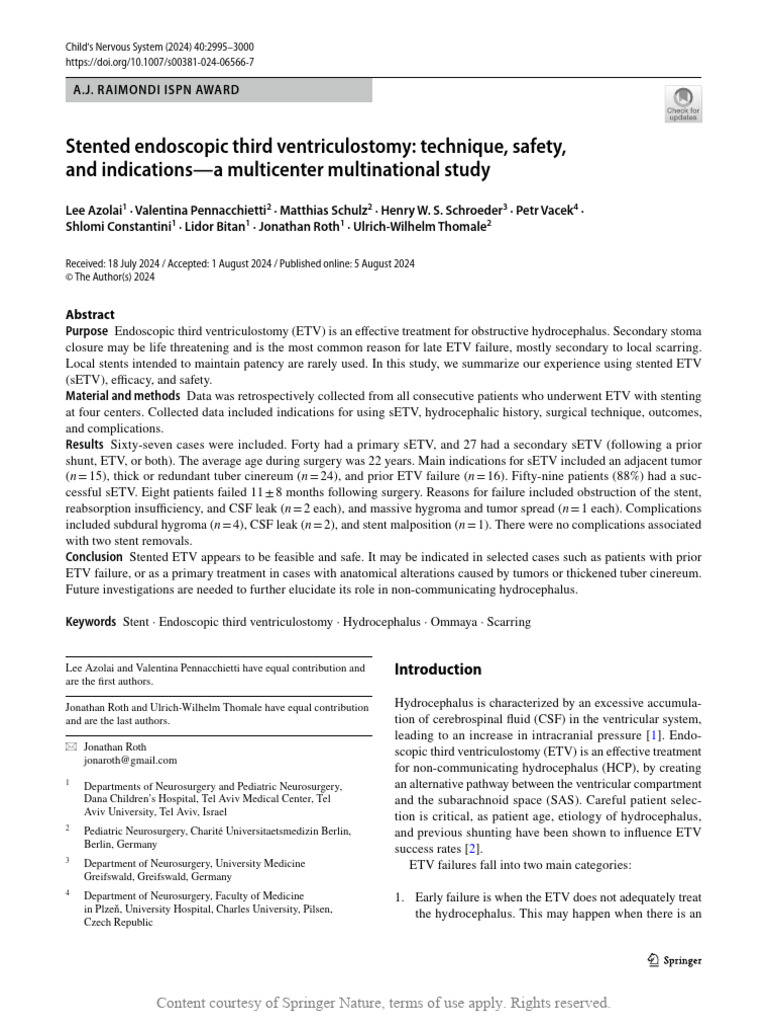 Stented Endoscopic Third Ventriculostomy Technique | PDF