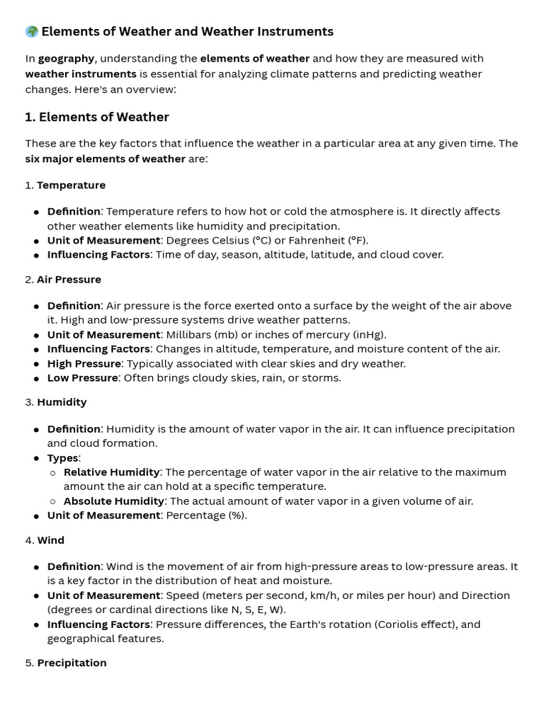 Elements of Weather and Weather Instruments | PDF | Weather | Precipitation
