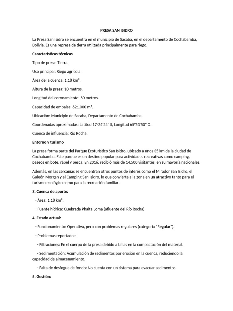 PRESA SAN ISIDRO Geronimo Rojas Mamani | PDF