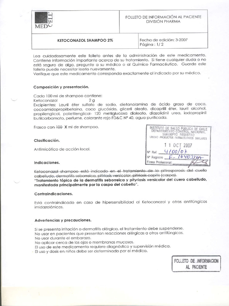 Shampoo Ketoconazol 2%: Información al Paciente | PDF