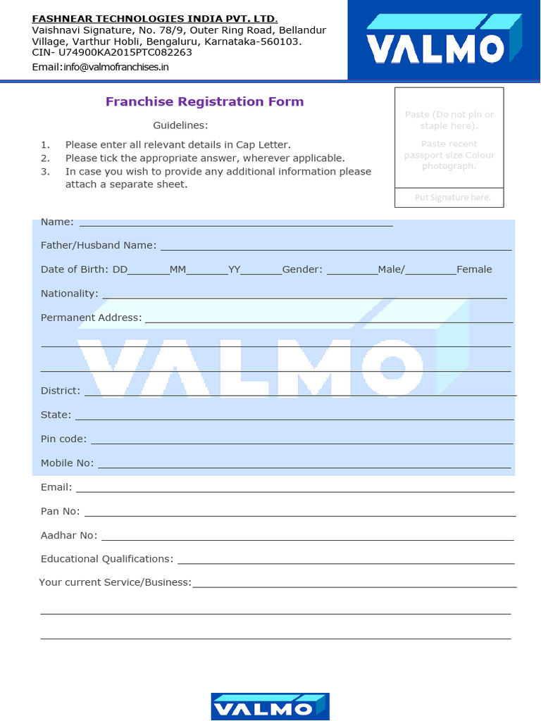 Valmo Registration Form | PDF
