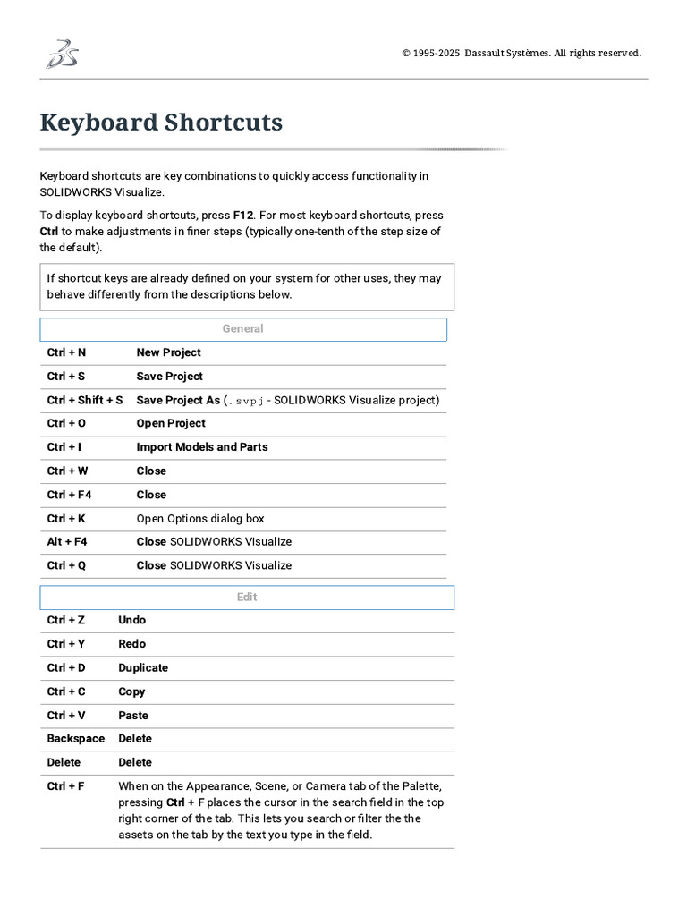 2024 SolidWorks - Keyboard Shortcuts | PDF | Keyboard Shortcut ...