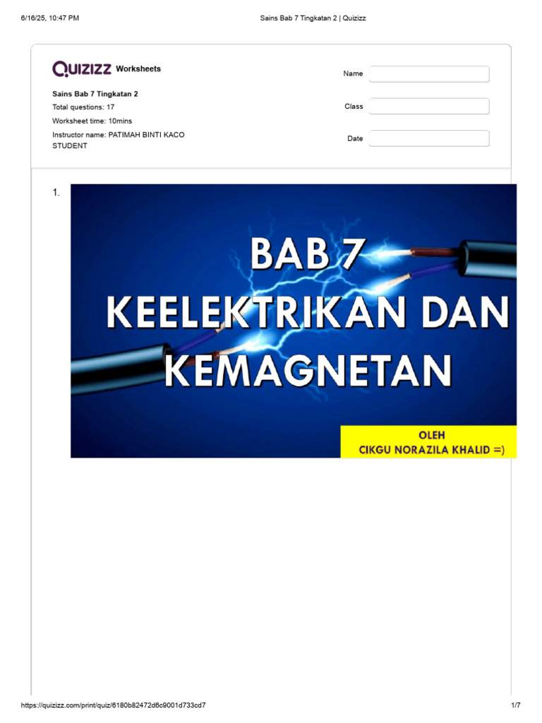 Sains Bab 7 Tingkatan 2 - Quizizz SLIDE | PDF