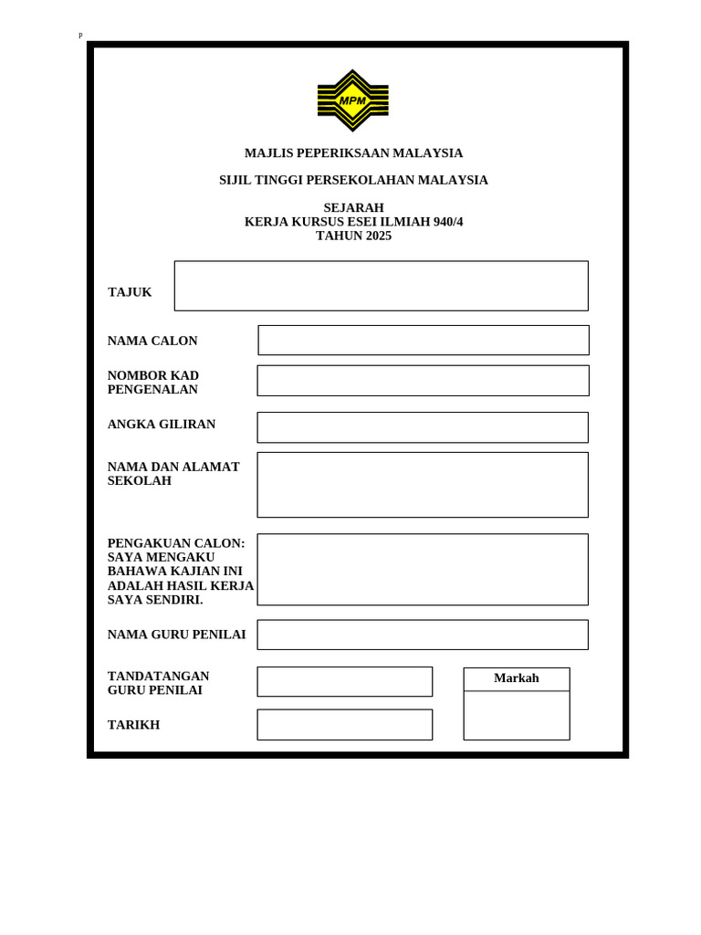 Borang Muka Depan KK | PDF