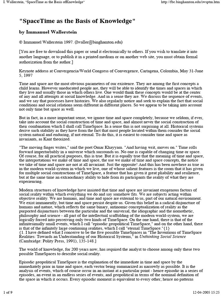 SpaceTime As The Basis of Knowledge | PDF | Space | Truth