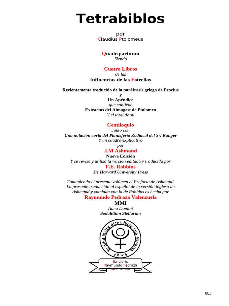 Ptolomeo Claudius - Tetrabiblos | PDF | Zodíaco | Alquimia