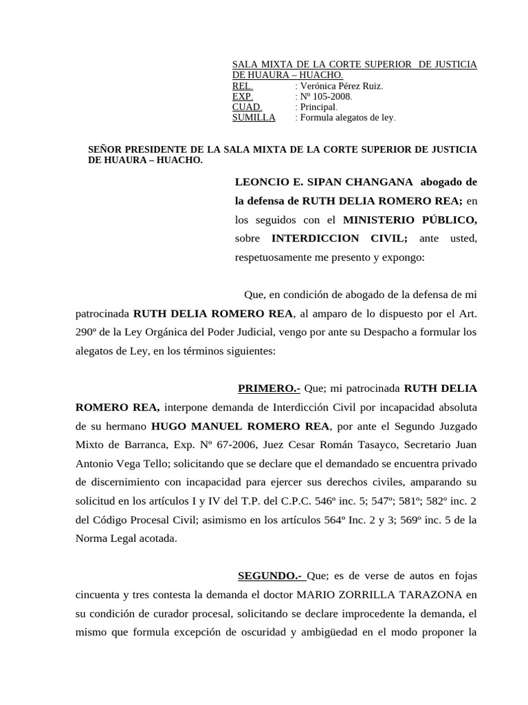 Alegatos - Ruth Delia Romero Rea | PDF | Demanda judicial | Gobierno