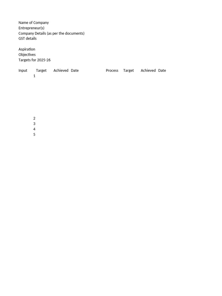 Tracking Sheet To Be Prepared by (Startups) | PDF