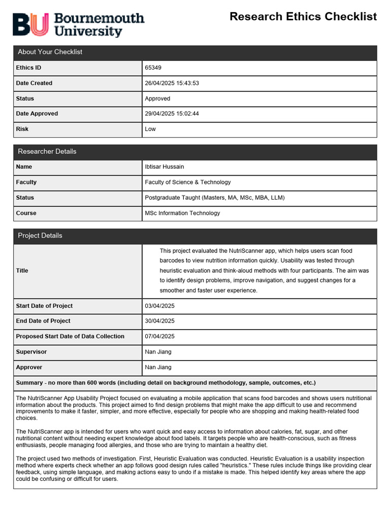 EthicsChecklist - Faculty of Science & Technology - Approved - Ibtisar ...