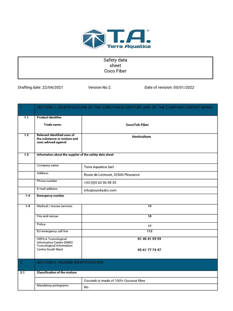MSDS Coco Fiber | PDF | Personal Protective Equipment | Dangerous Goods