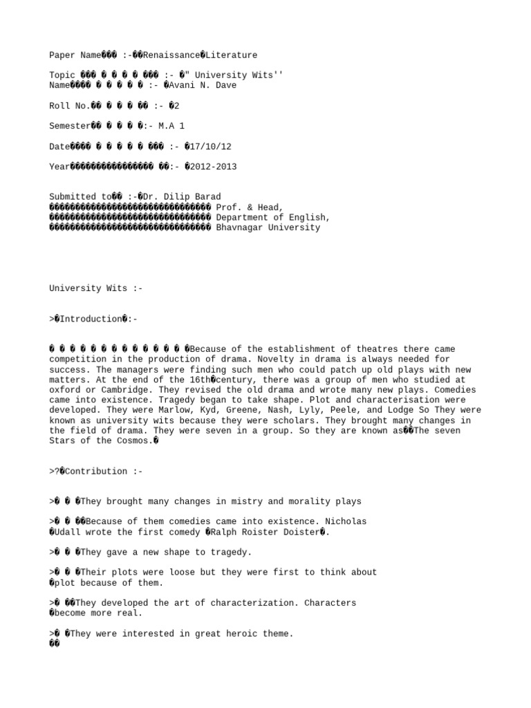 University Wits | PDF | English Renaissance | English Renaissance Dramatists