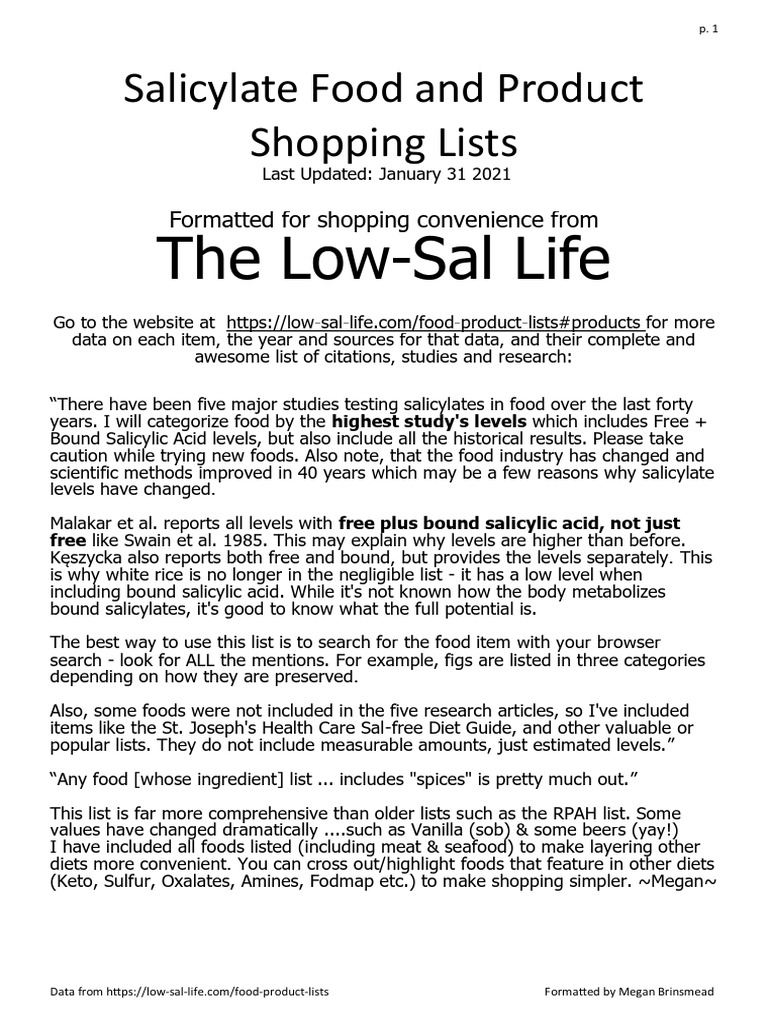 Low-Sal Life Shopping List | PDF | Cereals | Bean