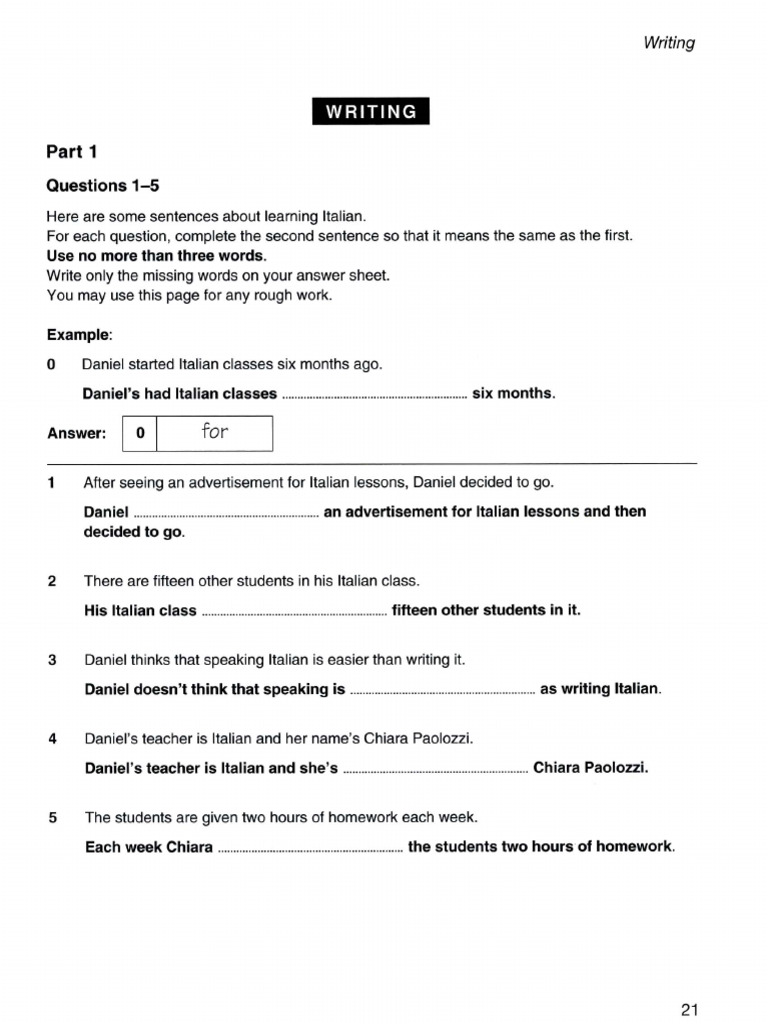 Cambridge Preliminary English Test 1 WRITING | PDF