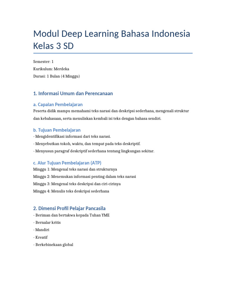 Modul Deep Learning Bahasa Indonesia Kelas 3 Semester 1 | PDF