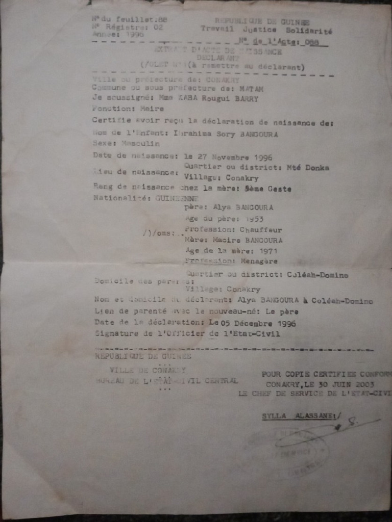 Extrait de Naissance | PDF