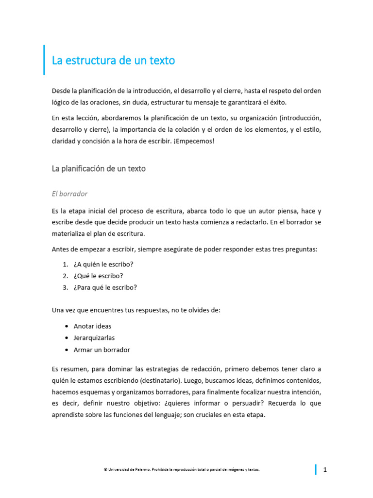 La Estructura de Un Texto | PDF | Oración (Lingüística) | Comunicación